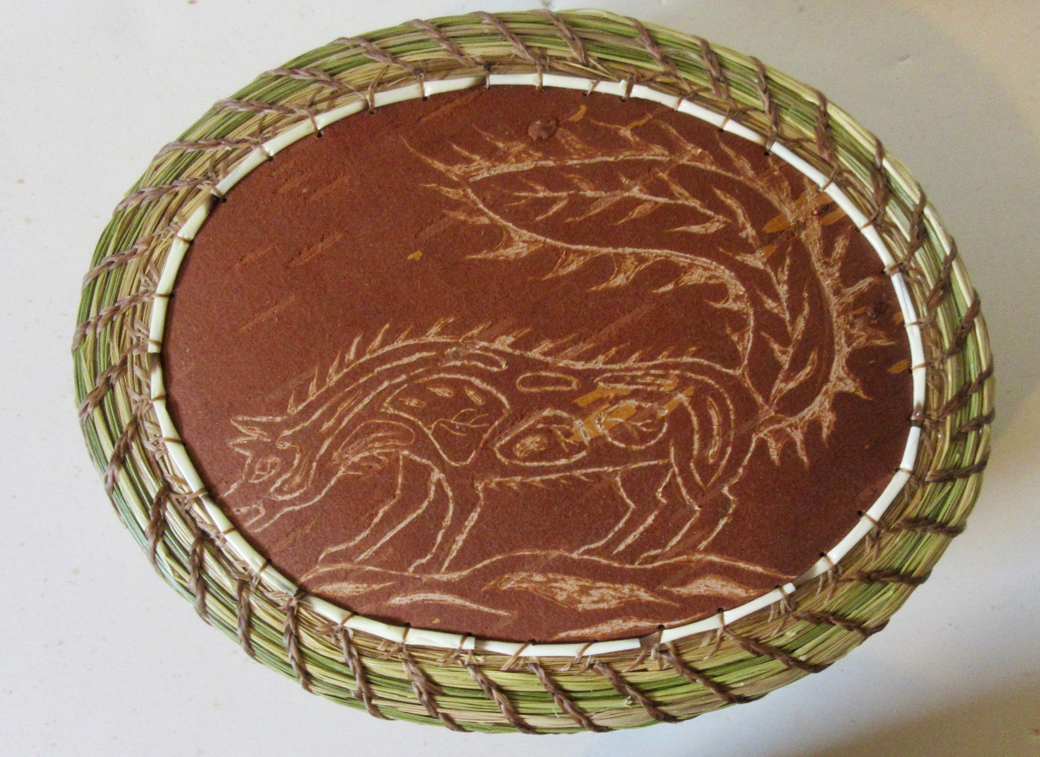 Spirit of the FOX etched birchbark on sweetgrass basket: Paul St John ...