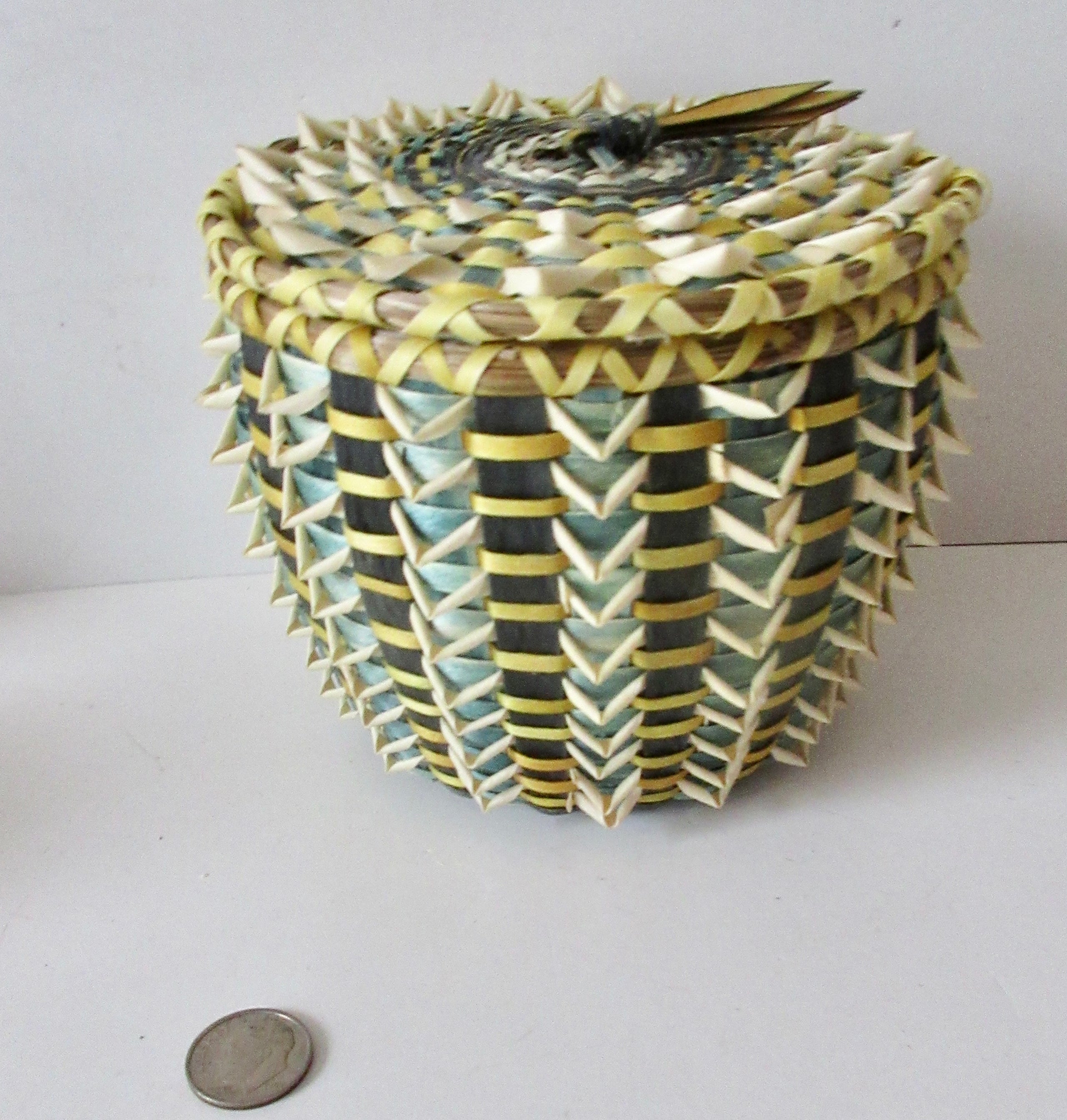 Point Basket; yellow/black/variegated green & natural: Amanda Ennis ...