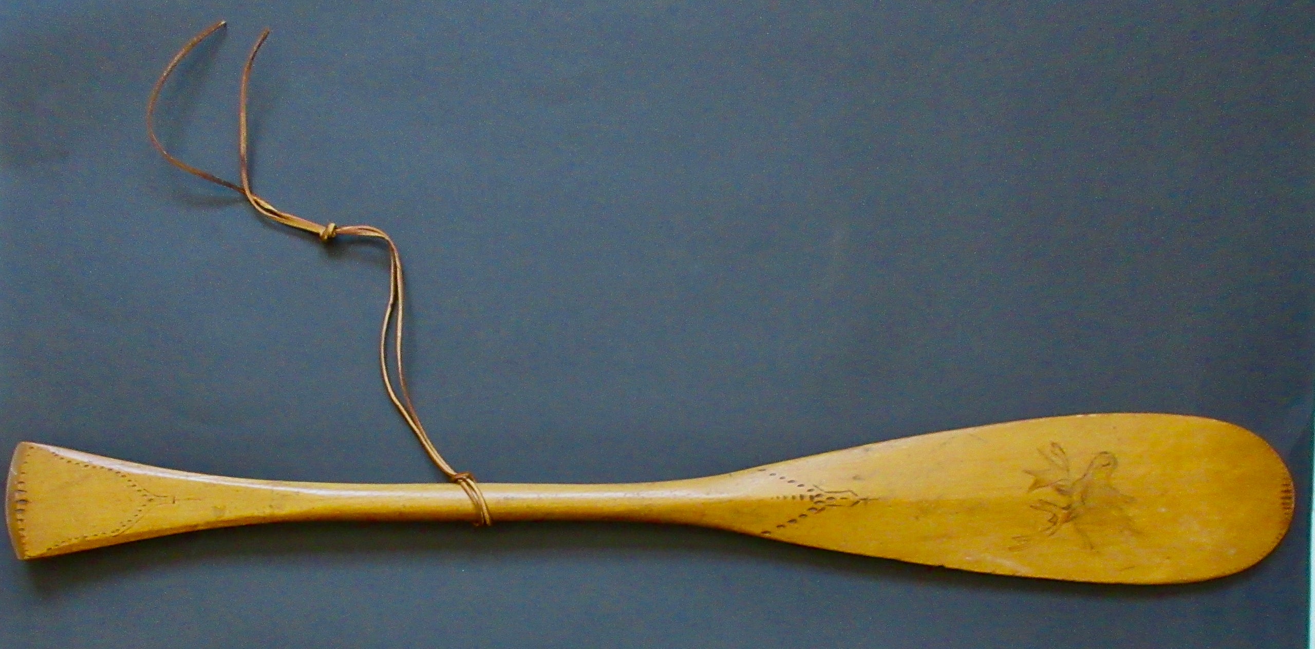 Vintage small Penobscot paddle, wood burned Moose head, incised lines ...